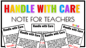 Editable Handle with Care Note For Teachers - Sharing Kindergarten