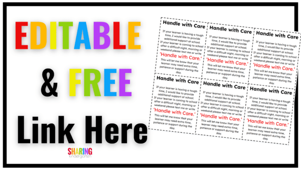 Editable Handle with Care Note For Teachers - Sharing Kindergarten