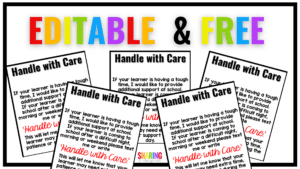 Editable Handle with Care Note For Teachers - Sharing Kindergarten